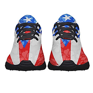 Puerto Rico Shoes for Men Women Running Sneakers Breathable Casual Sport Tennis Shoes Gift for Him Her Black Size 9