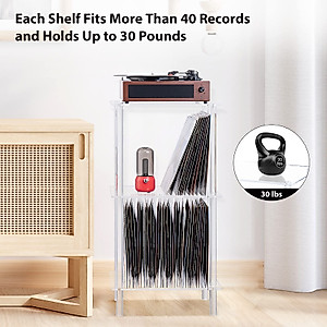HMYHUM Acrylic Record Player Stand, Turntable Stand with Vinyl Record Storage, Tall Side Table/End Table for Living Room, Bedroom, 3-Tier, Modern, 15.7" L x 11.8" W x 30.8" H, Clear
