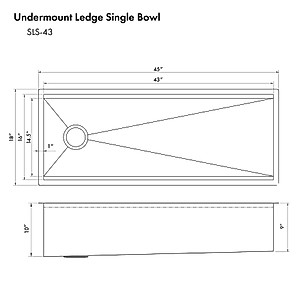 ZLINE 43" Garmisch Undermount Single Bowl Scratch Resistant Stainless Steel Kitchen Sink with Bottom Grid and Accessories (SLS-43S)