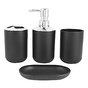 Gazechimp Plastic Bathroom Accessories Set Toothbrush Holder Soap Dispenser Soap Dish Countertop Decor for Dormitory, Black