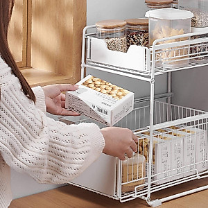 CBYJK Stackable 2-Tie Under Sink Cabinets Organizer With Sliding Storage Drawer, Under Sink Organizer, Pull Out Cabinets Organizer Shelf, Sliding Basket Organizer Drawer For Kitchen, Bathroom, Office