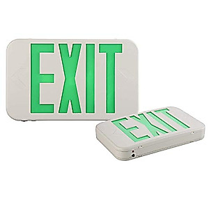 EXITLUX LED EXIT Light,Commercial Emergency Lighting Fixtures,Combo Exit Sign with Backup Battery,UL Listed,Rounded Square,Universal Mounting,for Corridor Hallway,Double Face Green Letters,2 Pack