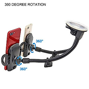 Dual Car Phone holder, Dual Gooseneck Adjustable Car Phone Holder for Truck Windshield & Dashboard Compatible with iPhone 12 Pro 11 Pro Max XS XR X 8 7 6 Samsung Galaxy S4-S10 LG Google Nokia & More