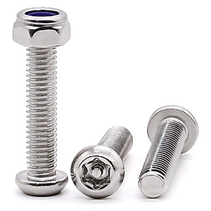Glvaner (20 Sets) M6 x 20mm Button Torx Head Tamper Proof Security Torx Head Machine Screws with M6 Locknuts and a Torx Drive Bit Stainless Steel 304 (18-8) Full Thread