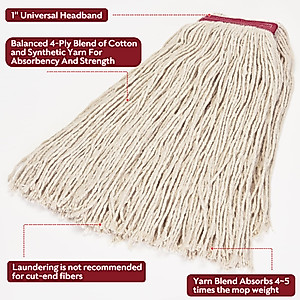 MATTHEW CLEANING 24oz 3Pack Cotton Floor Mop,Cotton Looped-Open String Heavy Duty String Mop Refills, Universal Headband Blend Mop,Mop Head Replacement for Home, Industrial and Commercial Use(White)