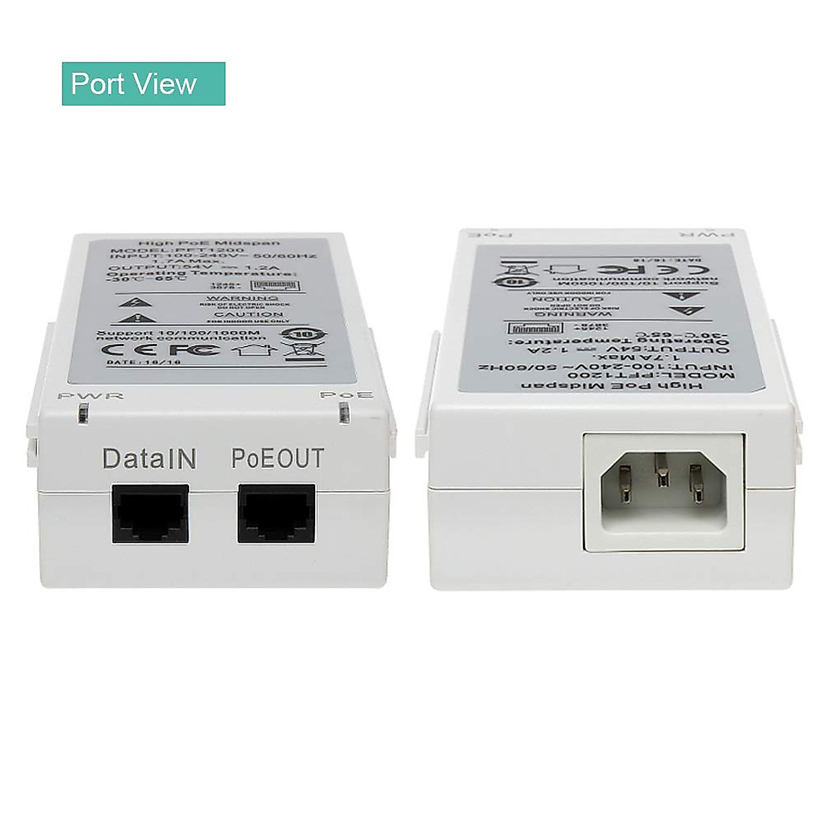 PFT1200 60W Gigabit Ultra POE Injector Single Port Hi-POE Midspan 802.3at/af, 10/100/1000Mbps, POE+ Injector for High Power Consumption PTZ Camera and Cascade Deployment with POE Extender