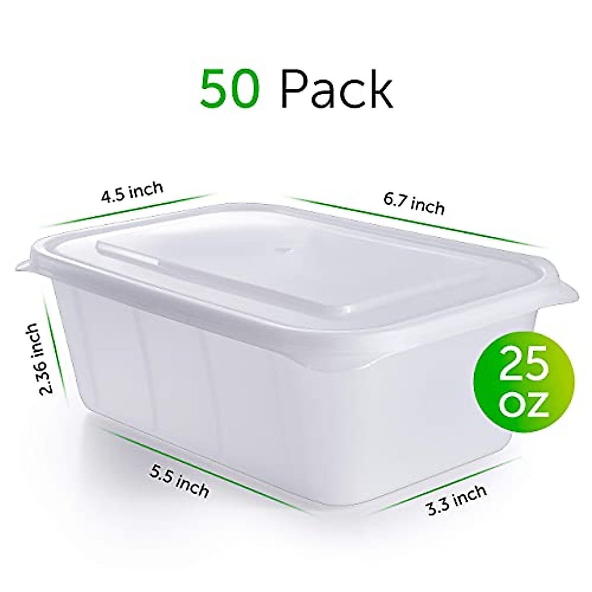 PrepNaturals Containers- 50 Pack of 25 Oz 100% BPA-free Plastic Food Containers with Lids- For Meal Preps and Storage- Dishwasher Safe- Food Storage Containers with Lids