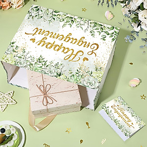 Engagement Party Gift Bags Sage Green Happy Engagement Gift Wrapping Paper Bag with Tissue Paper Card Eucalyptus Christmas Engagement Party Decorations Gift Bags Sage Green Happy Engagement Supplies