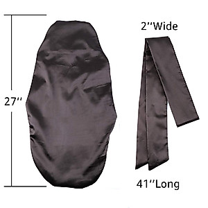 Sent Hair Extra Large Satin Hair Bonnet for Women, Double-Layer Elastic Night Sleeping Cap with Tie Band for Braids/Curly/Long Hair - Black