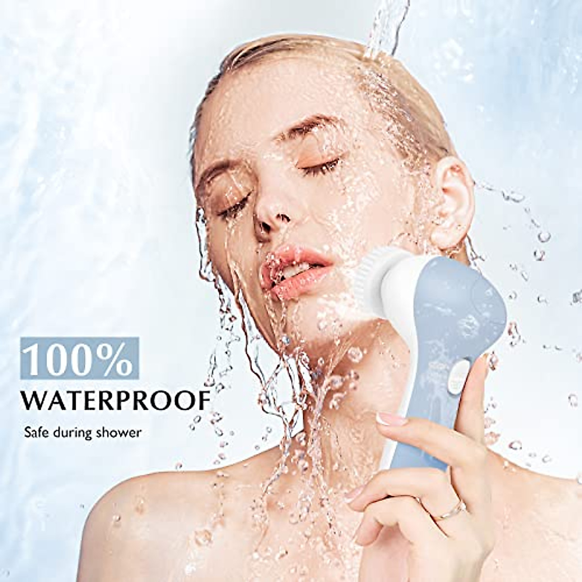 Facial Cleansing Brush Face Scrubber: COSLUS 7in1 JBK-D Electric Exfoliating Spin Cleanser Device Waterproof Deep Cleaning Exfoliation Rotating Spa Machine - Electronic Acne Skin Wash Spinning System