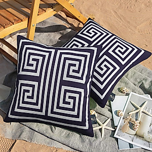 JASEN Navy Blue Outdoor Pillow Covers, Greek kty Outdoor Waterproof Pillow Covers 18x18 Set of 2, Double-Sided Decorative Throw Pillow Cover for Outside Patio Furniture Garden (No Inserts)