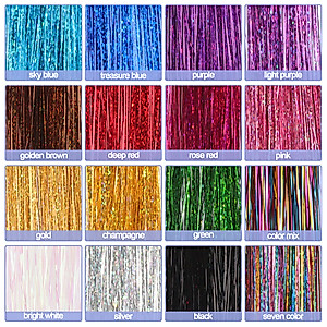 16 Colors Hair Tinsel Kit, ELASO 48 Inches 3300 Strands Tinsel Hair Extensions, Fairy Hair Tinsel for Christmas Halloween Cosplay Party, Highlights Sparkling Glitter Hair