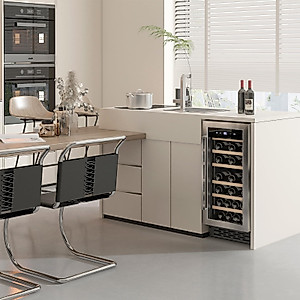 JINJUNYE 15Inch Wine Cooler Refrigerator,33 Bottle Wine Fridge Temperature Control, Built-in or Freestanding Wine Cellar for Red, White, Champagne, Sparkling Wine for Home Office Bar Stainless Steel