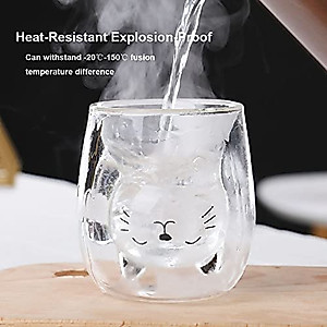 ANSQU Cute Mug Cat Tea Double Wall Glass Coffee Mugs, Espresso Shot Glass, Milk Mug (200 ml/6.8 oz), Personal Birthday Gifts and Holiday Gifts