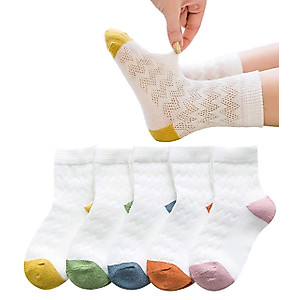BEHELE Unisex Baby Socks Girl Boy Summer Toddler Infant Ankle Pointelle Eyelet Soft Cotton Thin Mesh Socks 5 Pairs 0-12T (M(3-5T))