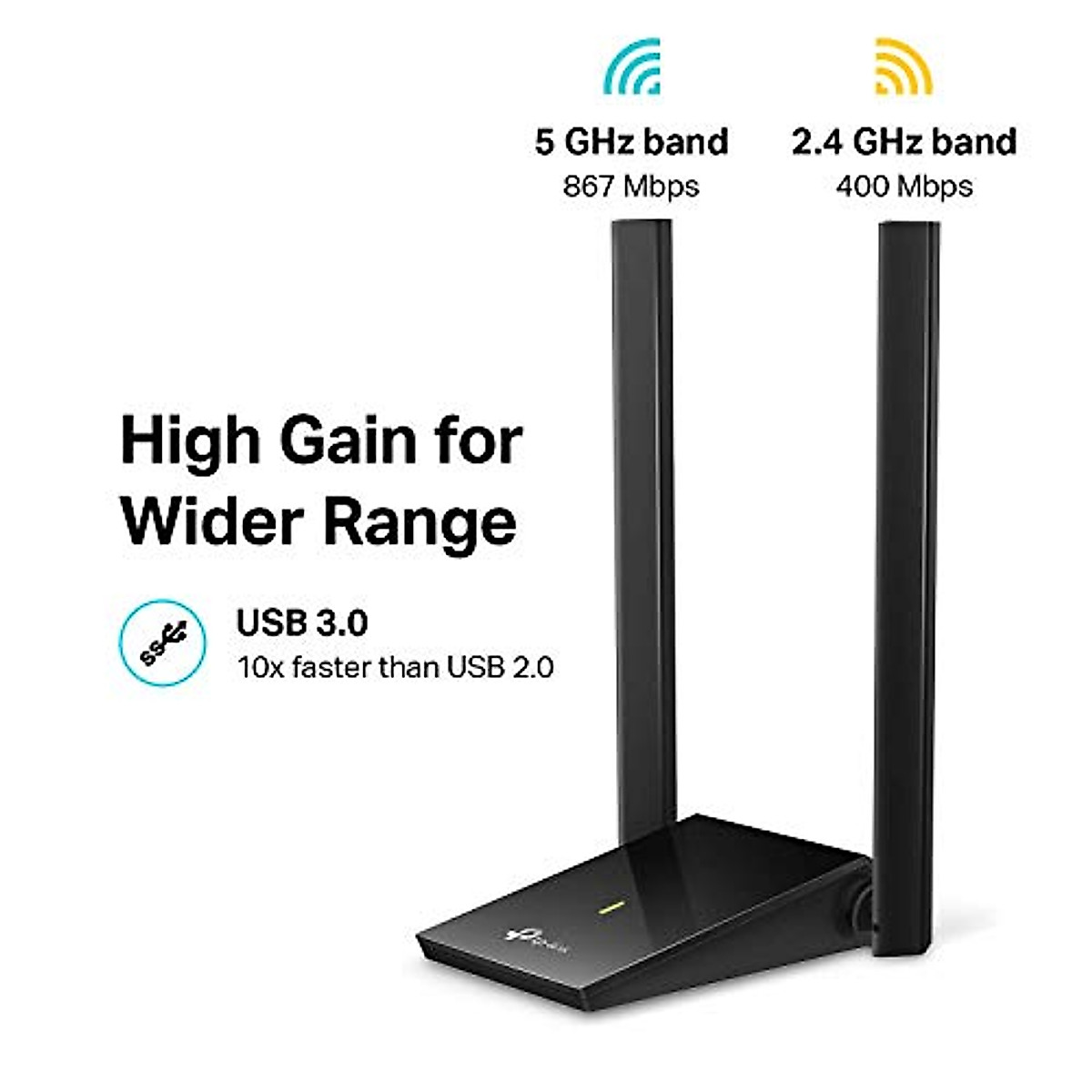 TP-Link USB WiFi Adapter, AC1300Mbps Dual Band 5dBi High Gain Antenna 2.4GHz/ 5GHz Wireless Network Adapter for Desktop PC (Archer T4U Plus)- Supports Windows 11/10/8.1/8/7, Mac OS 10.9-10.14