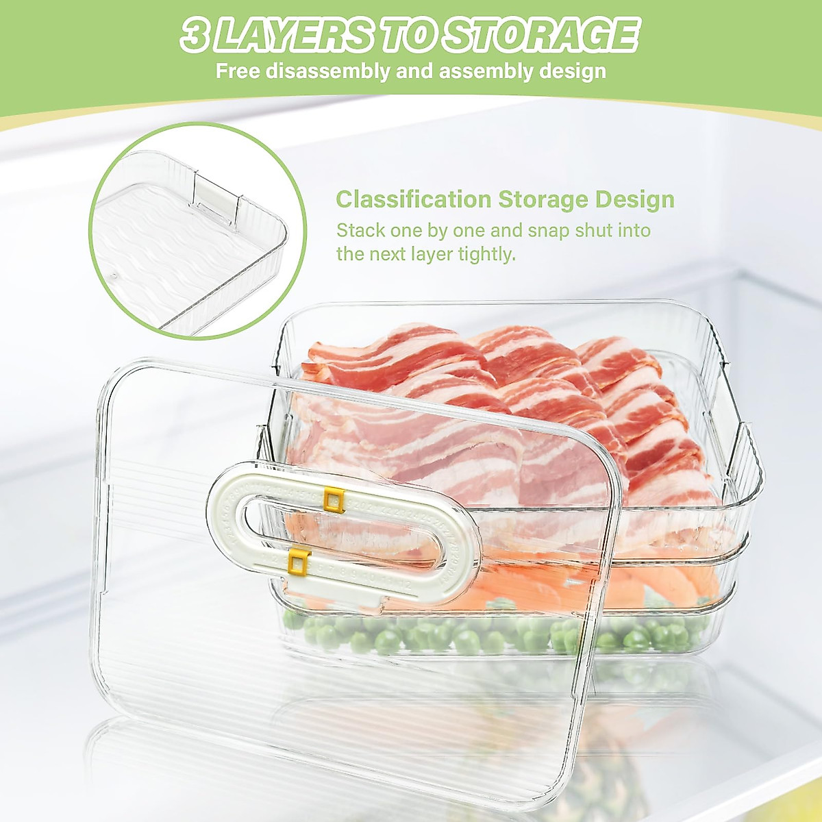 Deli Meat Container for Fridge: 3 Layer Bacon Lunch Meat Container for Refrigerator Organizers and Storage - Stackable Food Storage Boxes with Lids Cheese Keeper Box for Fridge Airtight Deli Organizer
