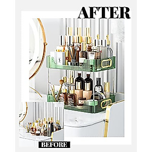 Lexvss Bathroom Organizer Countertop, Clear Makeup Desk Organzier for Dressing Table, Vanity Countertop, Bathroom Counter, 2-Tier Vanity Tray Shelf for Cosmetic, Lotions, Perfume and Toiletries