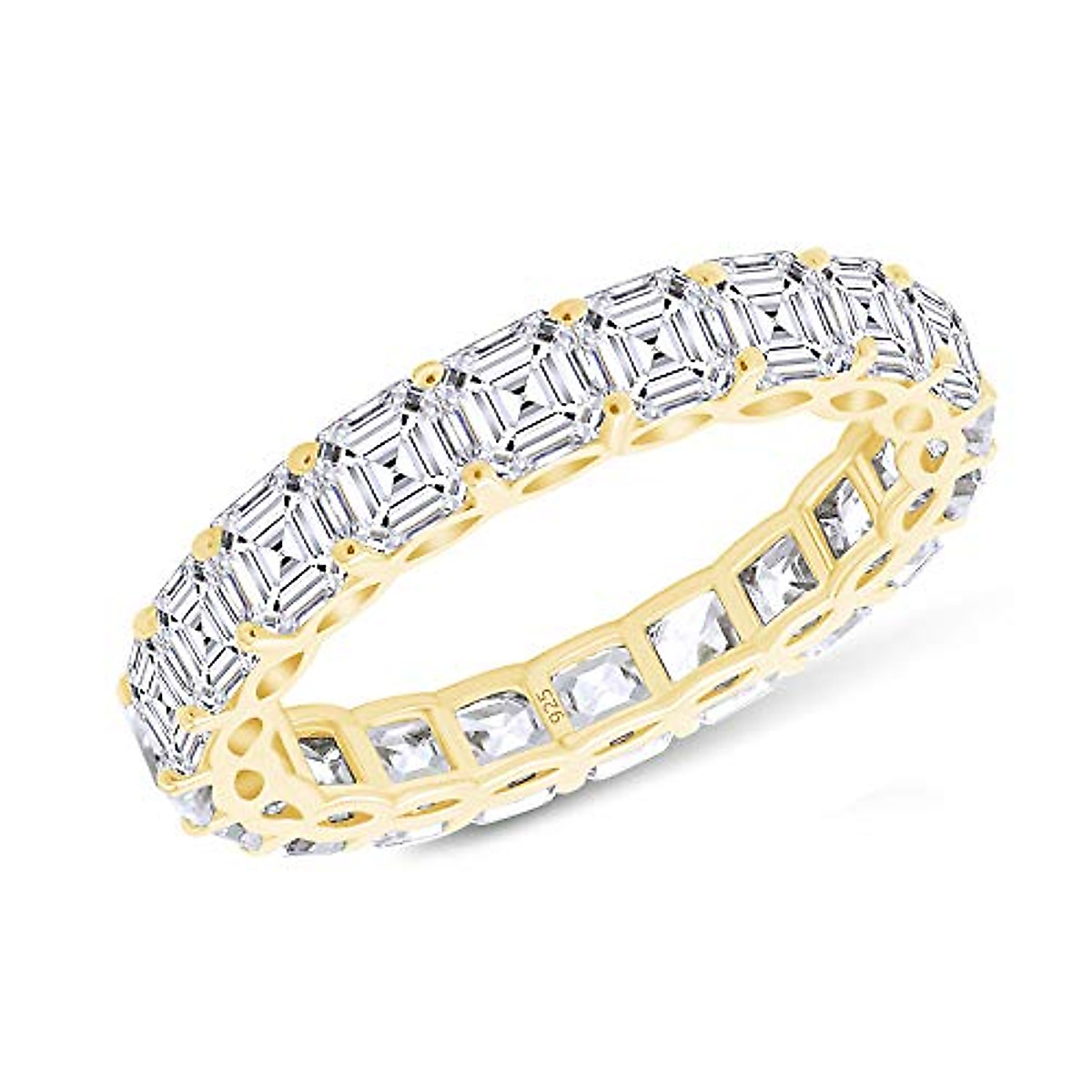 Jewel Zone US Asscher Cut White Cubic Zirconia Eternity Band Ring in 14k Yellow Gold Over Sterling Silver