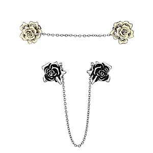 GEJOY 2 Pieces Rose Sweater Shawl Clips Cardigan Dresses Clip Flowers Collar Clip with Chain for Women Girls (Style Set 2)