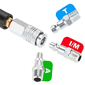 Hromee Air Compressor Hose 3/8 Inch x 100 Feet Hybrid Hose with Fittings, 1/4" Industrial Universal Quick Coupler and 2PCS I/M Plug Kit, Black