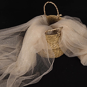 HAVII 60" x 8 Yards Champagne Glitter Tulle Fabric Rolls Sequin Sheer Fabric for Bridal Veil Wedding Arch Backdrop Decor Tutu Skirts DIY Sewing Craft