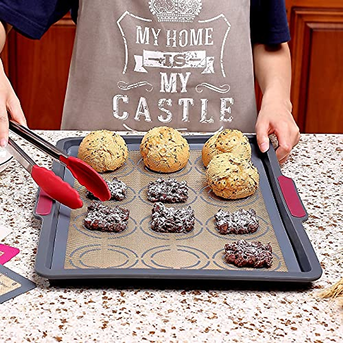 Silicone Baking Mat Set of 4, GUANCI Grade Food Baking mats Non-Stick Reusable Pizza Bakeware Mat for Making Macaroon, Pizza, Cookie, Pastry, Bread, Bun