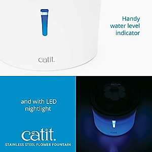 Catit Stainless Steel Flower Fountain with Triple Action Filter, Cat Drinking Water Fountain, 3 L