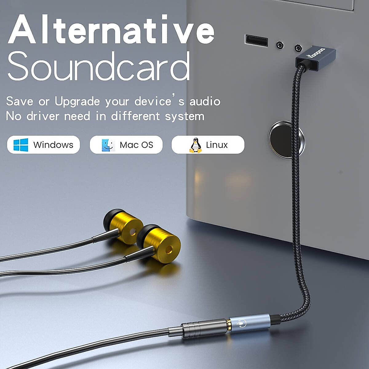 USB to 3.5mm Jack Audio Adapter, KOOPAO 2in1 External USB Sound Card, 3.5mm Aux to USB to Audio Jack Sound Adapter Support CTIA OMTP Headphone TRRS Jack for PC Windows 10 PS4 Laptop Mac