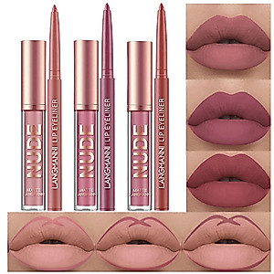 URQT 6pcs Lip Liner and Lipstick Makeup Set, 3 Velvety Matte Liquid Lipsticks + 3 Matching Smooth Lip Liner One Step Lips Makeup Kits Waterproof Long Lasting Matte Lipstick Gift Set (Set C, 6)