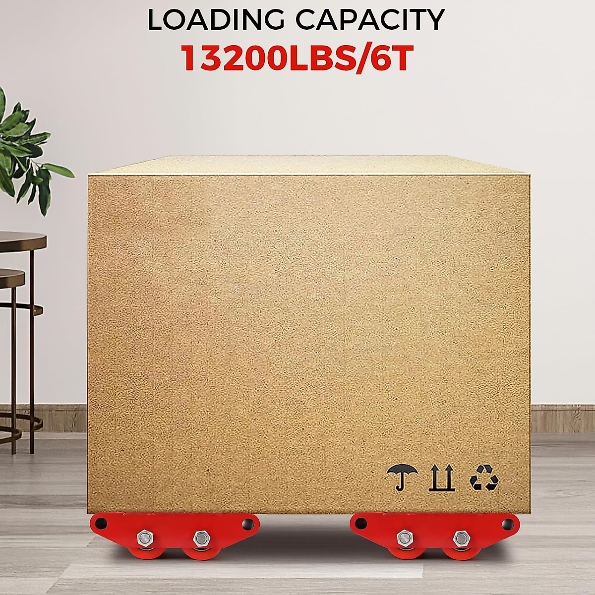 Garvee Industrial Machinery Dolly, 6 Ton / 13200 lbs Machinery Skate, Heavy Duty Carbon Steel Machinery Moving Skate with 360° Rotation Anti-Skid Cover and 4 PU Wheels, for Workshops, Warehouses,Red