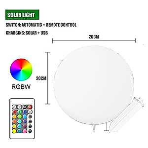 dpcm Outdoor Solar Powered Glowing Ball Light,IP67 Waterproof LED Colour Changing with Remote Control,Solar Globe Light with Stake for Garden, Patio, Home Decor (20cm)