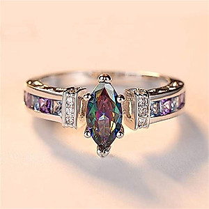 Women's Natural Rainbow Color Gemstone Ring 925 Sterling Silver Simulated Mystic Topaz Promise Ring for Her (8)