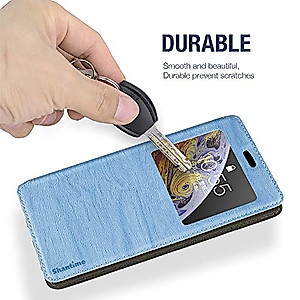 Shantime for Oppo A58X 5G Case, Wood Grain Leather Case with Card Holder and Window, Magnetic Flip Cover for Oppo A78 5G (6.56”) Sky Blue