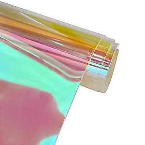 ONEART | 30 Gauge Holographic Clear Vinyl Roll, 12" x 54" Waterproof Iridescent Transparent TPU Jelly Plastic Fabric for DIY Crafts-Holographic Red