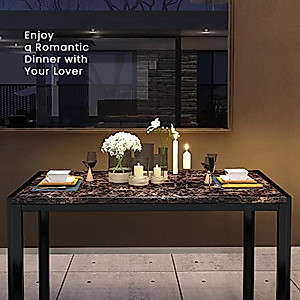 Recaceik Modern Dining Table for Kitchen, Faux Marble Kitchen Tables with Metal Legs for 4 People, Industrial Dining Room Table for Living Room and Office, Easy Assembly, Brown