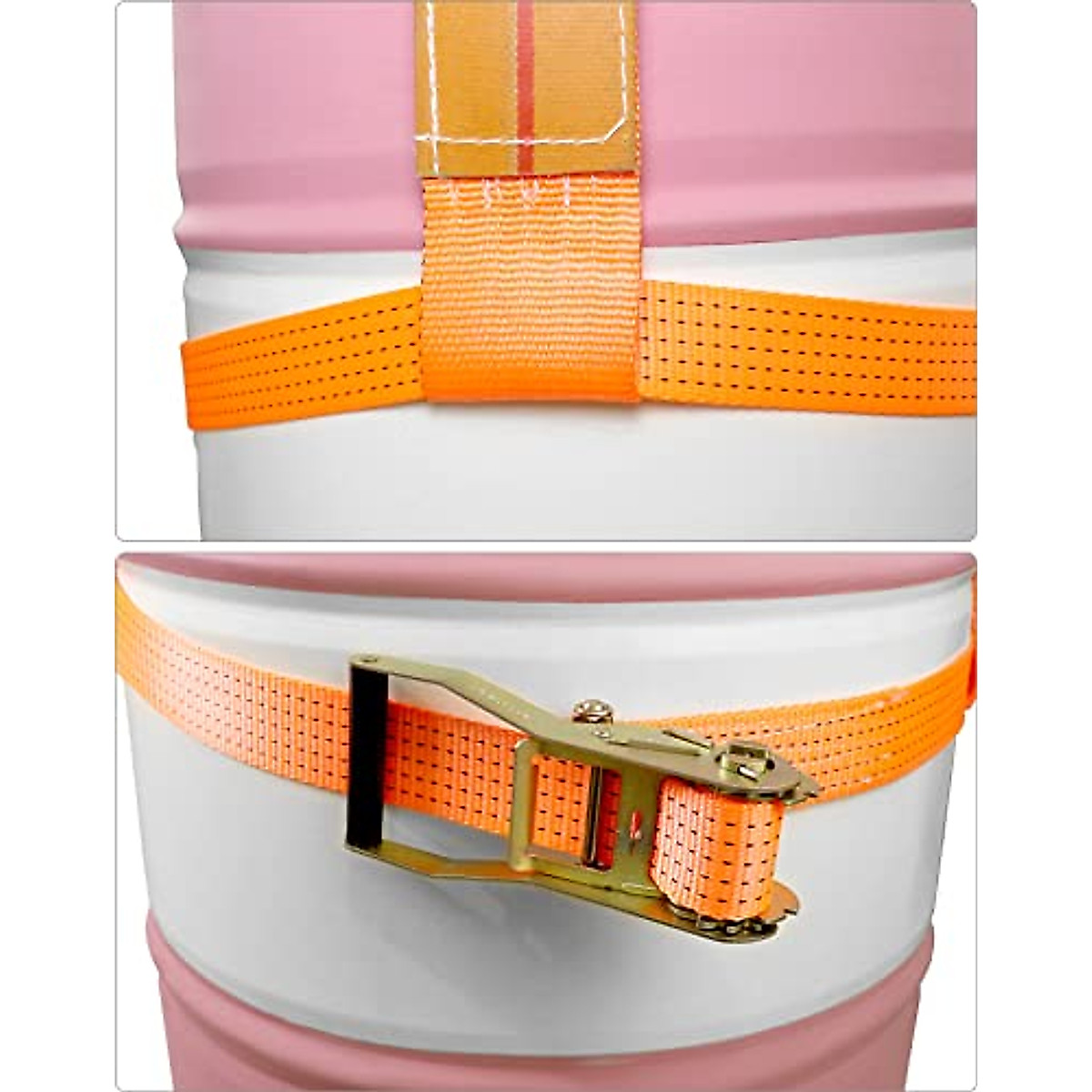 QWORK Vertical Drum Sling, 2-Pack, 30" Length, Supports up to 850 lbs, Barrel Lifting Web Sling with Ratchet Strap, for 55 Gallon Drums