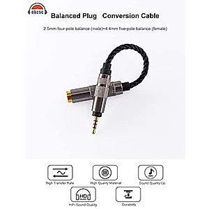 Headphone Adapter 2.5mm Male to 4.4mm Female Adapter for 4.4mm Cable Connected to Balanced 2.5mm Player Device High Stereo Audio Converter OFC Cable with Gold-Plated Plug 6 inch Length Extension Cord