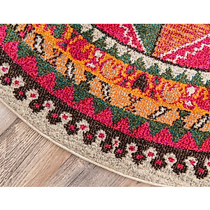 Unique Loom Sedona Collection Southwestern, Border, Over-Dyed, Animals, Tribal, Abstract Area Rug, 6 Feet, Pink/Beige