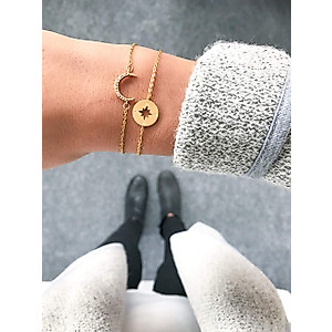 Altitude Boutique Compass Bracelet Charm Bracelet Gifts Compass Jewelry, Wanderer Bracelet For Women Friendship Bracelets Sister Gifts For Girlfriend (Gold)