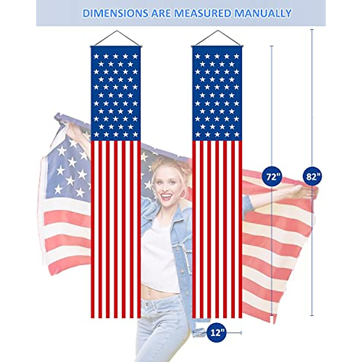 SU2SON American Flag Porch Signs Outdoor Decorations Banner, 4th of July Stars and Stripes Hanging Banner for Front Door Indoor