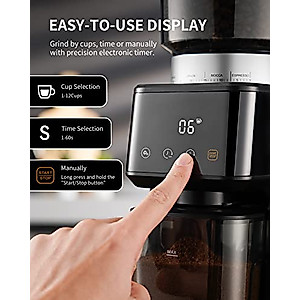 SHARDOR Conical Burr Coffee Grinder Electric for Espresso with Precision Electronic Timer, Touchscreen Adjustable Coffee Bean Grinder with 51 Precise Settings, Brushed Stainless Steel