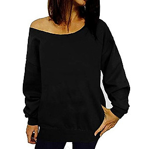 LYXIOF Womens Off Shoulder Sweatshirt Slouchy Long Sleeve Shirts Pullover Tops Black L
