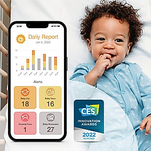 Amaryllo iBabi Smart Baby Monitor: 1080p FHD, Night Vision, Cry/Voice Alerts, 360 Auto-Tracking PTZ, Danger Zone, Baby's Daily Insights, Two-Way Audio, Lullaby Player, Wall Mount Included (White)