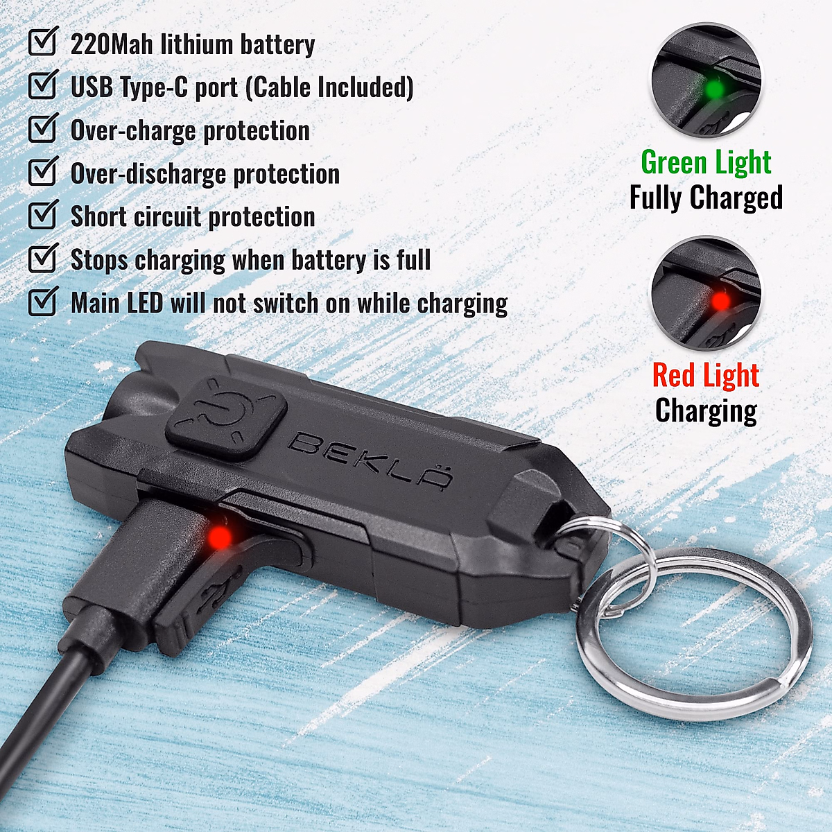 BEKLA Rechargeable Keychain Flashlight, 120 Lumen Mini Flashlight, EDC Keychain Light, Flashlight Keychain, Small Flashlights.