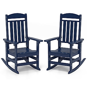 NAVINE Outdoor Rocking Chairs Set of 2, Oversized High Back Patio Rocking Chairs, All Weather Porch Rocking Chairs for Outside. Navy Blue
