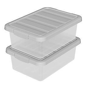 Nihenok 14 L Clear Latch Storage Box, 2 Pack Plastic Storage Bins with Gray Lids