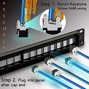 Lysymixs Cat6 Patch Panel 24 Port with Keystone, RJ45 Network Patch Panel 19 Inch, Punch Down Keystone Ethernet Patch Panel with Back Bar
