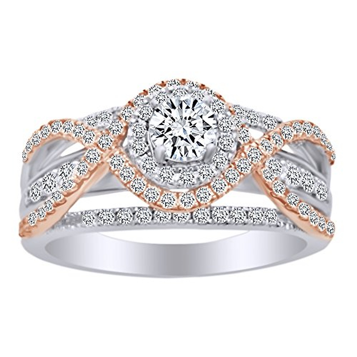 AFFY 14k White Gold Twisted Engagement Wedding Ring In (1 Cttw) Round Cut White Natural Diamond With Ring Size 14