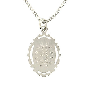 Heartland Store Women's Sterling Silver Oval Blue Enamel Baroque Miraculous Medal + 18 Inch Rhodium Plated Chain & Clasp